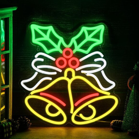 Party Supplies | Christmas Bells Neon Sign Led Candy Dimmable Light Up ...